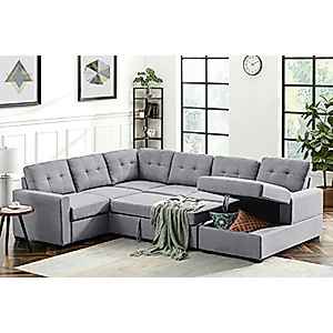 FANYE U-Shaped Sleeper Sectional Sofa with Left Storage Chaise Lounge and Pull Out Sleep Couch Bed, Modern Corner Sofa & Couch Convertible Oversized Sleeper & Sofabed for Home Apartment Living Room