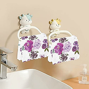 CaTaKu Purple Flower Microfiber Reusable Cleaning Cloths Kitchen Dish Cloths Dish Rags for Washing Dishes, Watercolor Rose Dish Towels Washcloths for Kitchen Drying, 6 Pack