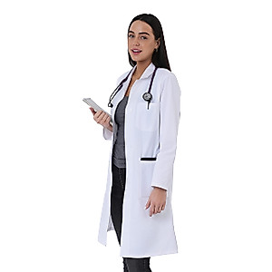 Hombury Professional White Lab Coats for Women, long sleeve, Polyester cotton fabric (White, X-Large)