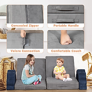 WEEKAN Kids Play Couch Set of 10 Modular toddler couch, Multifunctional Play Kids Sofa Great for Bedrooms and living room, Imaginative Kids Couch for Girls and Boys.