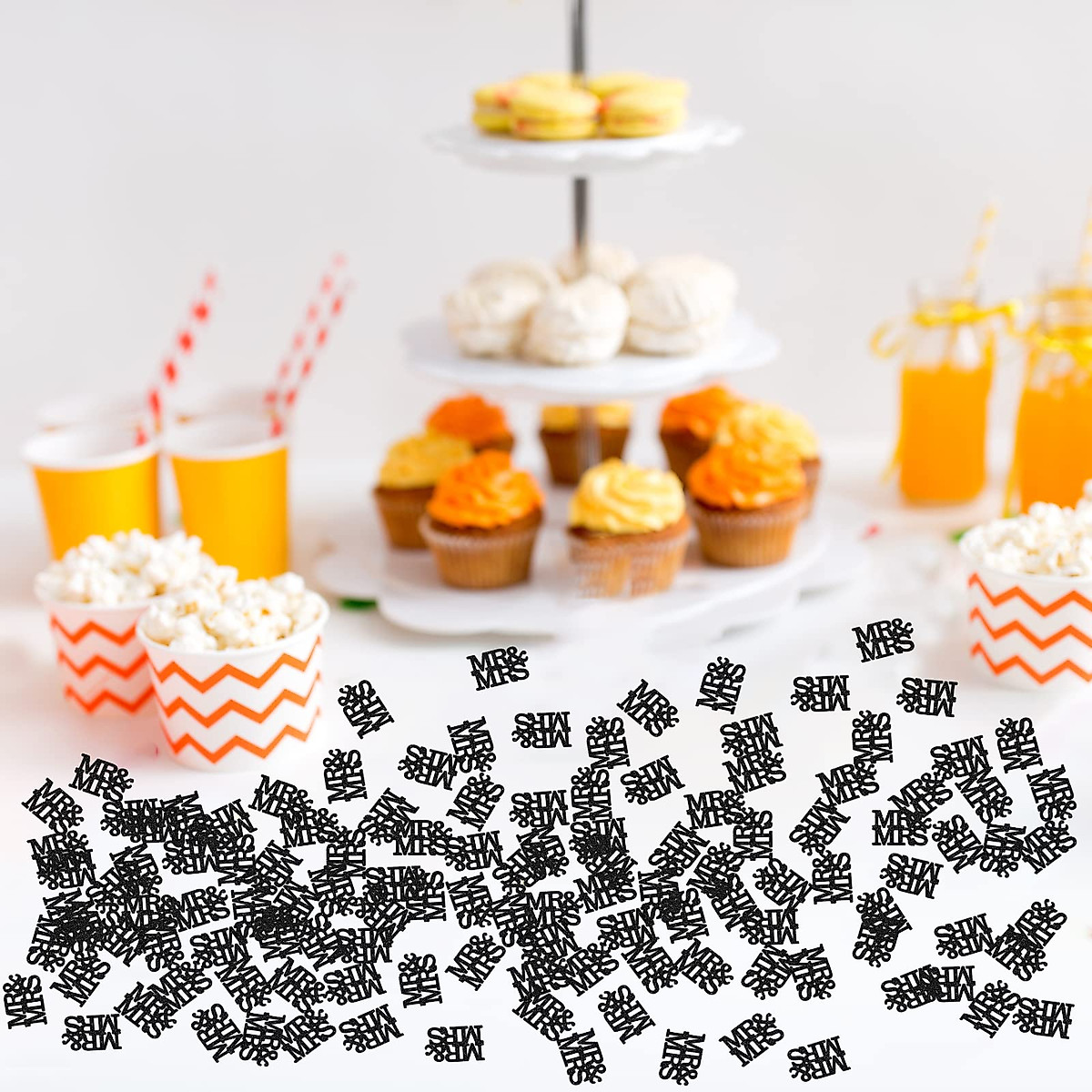 Mr & Mrs Confetti Black Glitter, Wedding Table Confetti, Engagement Bride to Be Paper Scatter,Bridal Shower Party Table Decorations Confetti, 120pcs