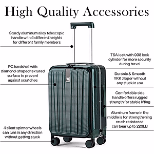 Hanke 26 Inch Large checked Luggage PC Hard Shell luggage Top Opening Aluminum Frame Tsa Luggage Suitcases with Wheels for Travel Woman Men.(Bamboo Green)