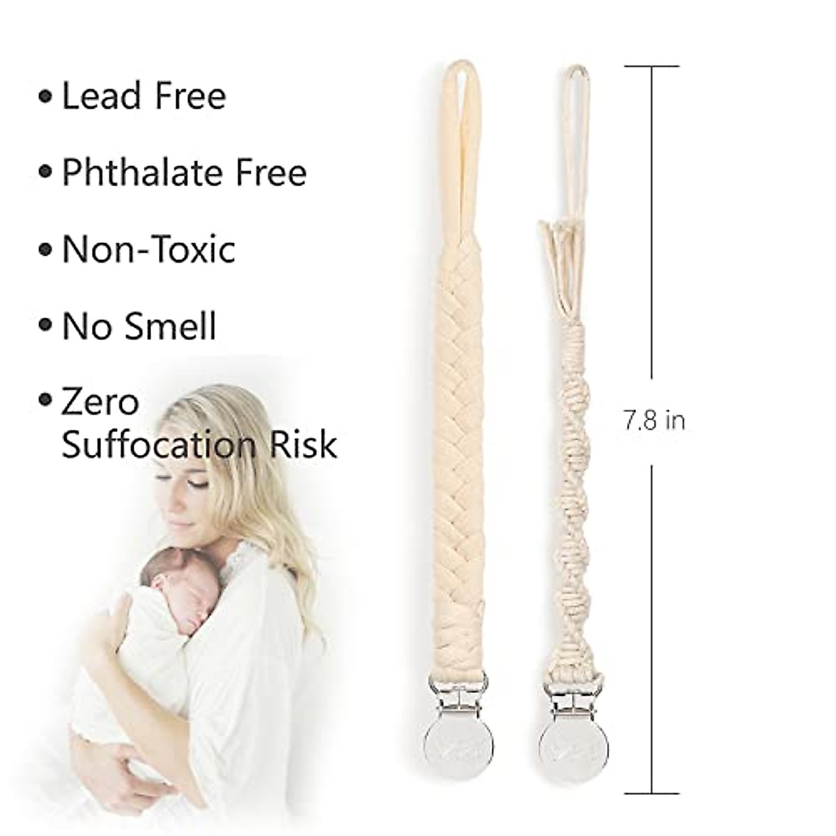 YMVV Modern Pacifier Clips for Boys and Girls,Handmade Braided Rope Unisex Design Universal Paci Clip Fits Most Pacifier Styles 5 Pack