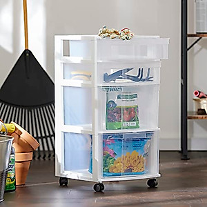Gracious Living Resin Clear 4 Drawer Storage Chest System with Removable Rolling Casters for Garage, Basement, Utility Room, and Laundry Room, White
