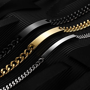 MeMeDIY 2 Pcs Personalized Couple Bracelets Set Custom Engraving Name/Date/Coordinates for Boyfriend Girlfriend Stainless Steel Adjustable Love Matching Relationship Valentine's Gift(Silver Color)