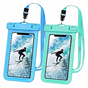 MoKo Waterproof Phone Pouch Holder [2 Pack], Underwater Phone Case Dry Bag with Lanyard Compatible with iPhone 14 13 12 11 Pro Max X/Xr/Xs Max/SE 3,Samsung S21/S10/S9/S8 Plus, Blue+Green