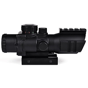 Ozark Armament Flip Up Backup Iron Sight & 4X Magnified Rifle Scope Bundle - Red, Blue, Green Illuminated Reticle for Use in All Light Condition - Mount to Any Picatinny Rail - All Metal Construction