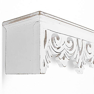 American Art Decor Hand-Carved Wooden Floating Wall Shelf - White (30”)