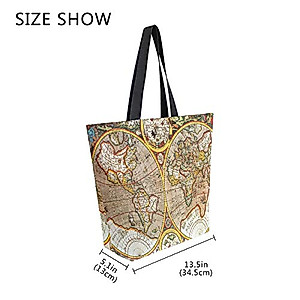 AUUXVA Canvas Tote Bags Reusable Ancient World Map Large Canvas Handbag Purse Shoulder Shopping Bag for Women Grocery Bag with Zipper Pouch
