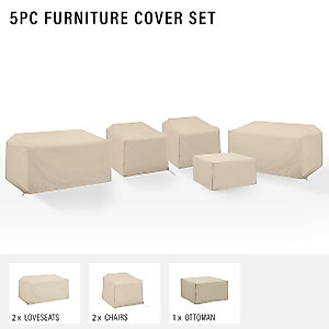 Crosley Furniture Patio Furniture Covers, Waterproof 5-Piece Cover Set for Outdoor Sectional Sofa Sets, Tan