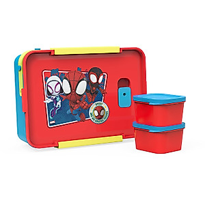 Zak Designs Spidey And His Amazing Friends Reusable Plastic Bento Box with Leak-Proof Seal, Carrying Handle, Microwave Steam Vent, and Individual Containers for Kids' Packed Lunch