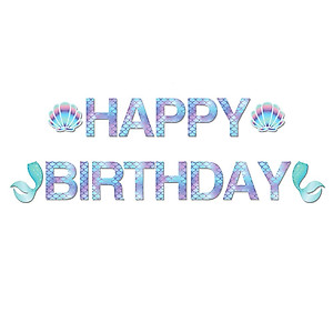 Anor WishLife Sparkle Mermaid Birthday Banner,Mermaid Banner,Mermaid Party Supplies,Little Mermaid Birthday Decoration for Girls,Boys,Kids,Home,Classroom,Baby Showers,1st Birthday