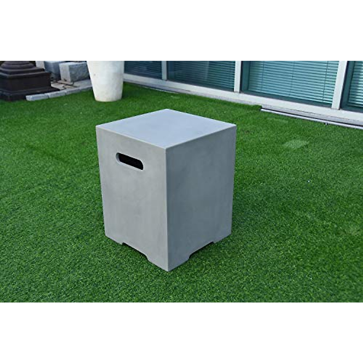 Elementi Light Grey Propane Tank Cover Fire Pit Accessories Square 20 Inches Concrete Outdoor Side Table Fits Standard 20 Pound Propane Tank Hideaway Table