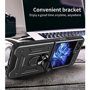 CCSmall for Samsung Galaxy Z Flip5 Case for Men, Military Grade Drop Protective Phone Cover Case with Ring Kickstand for Samsung Galaxy Z Flip 5 SJ Black