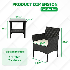 FDW Patio Furniture Sets Outdoor Wicker Bistro Set Rattan Chair Conversation Sets Garden Furniture for Yard Backyard Lawn Porch Poolside Balcony (3 Pieces, Black and Beige)