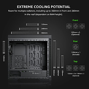 Gaming Case Full Tower, with Tempered Glass Side Panel & ARGB LED Mirror, Supports 7x120mm Fans, GAMEMAX Abyss-TR