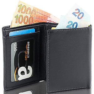 Leather Trifold Wallets for Men - RFID Blocking - Mens Trifold Wallet in Black