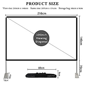 Projector Screen with Stand 100 inch 16:9 HD 4K Outdoor Indoor Projection Screen for Home Theater 3D Fast-Folding Projector Screen with Stand Legs and Carry Bag Projection Movie Wrinkle-Free