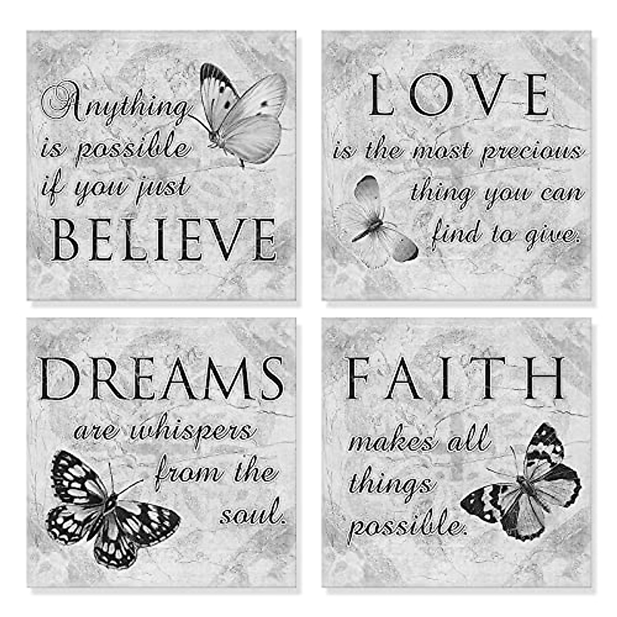 Canvas Wall Art Butterfly Grey Inspirational Quotes Love Dream Faith Believe Bathroom Bedroom Wall Decor Posters Picture Prints (12x12inch, Grey)