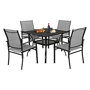Incbruce 5 Pieces Patio Dining Set, Outdoor Dining Set of 4 Textilene Chairs and Rectangle Table with Umbrella Hole for Backyard, Garden, and Poolside (Grey)