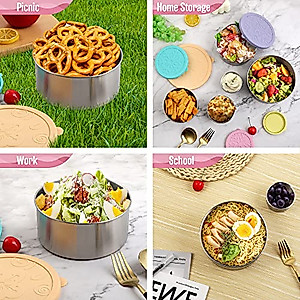 Stainless Steel Containers with Lids, Metal Food Storage Container, Snack Bowls, 5 Pack, Silicone Lid, Nesting, Stackable, Round, Lunch Meal Prep, Salad Bowl, Bento Box for Kids, Toddlers, Houseables