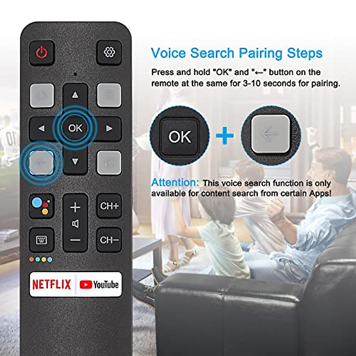 RC802V FNR1 Voice Remote Control for TCL All Android 4K UHD Smart Televisions TVs Replacement with Netflix and YouTube Keys