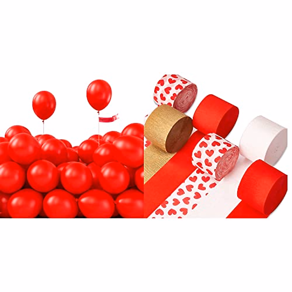 PartyWoo Red Balloons 50 pcs and Crepe Paper Streamers 6 Rolls