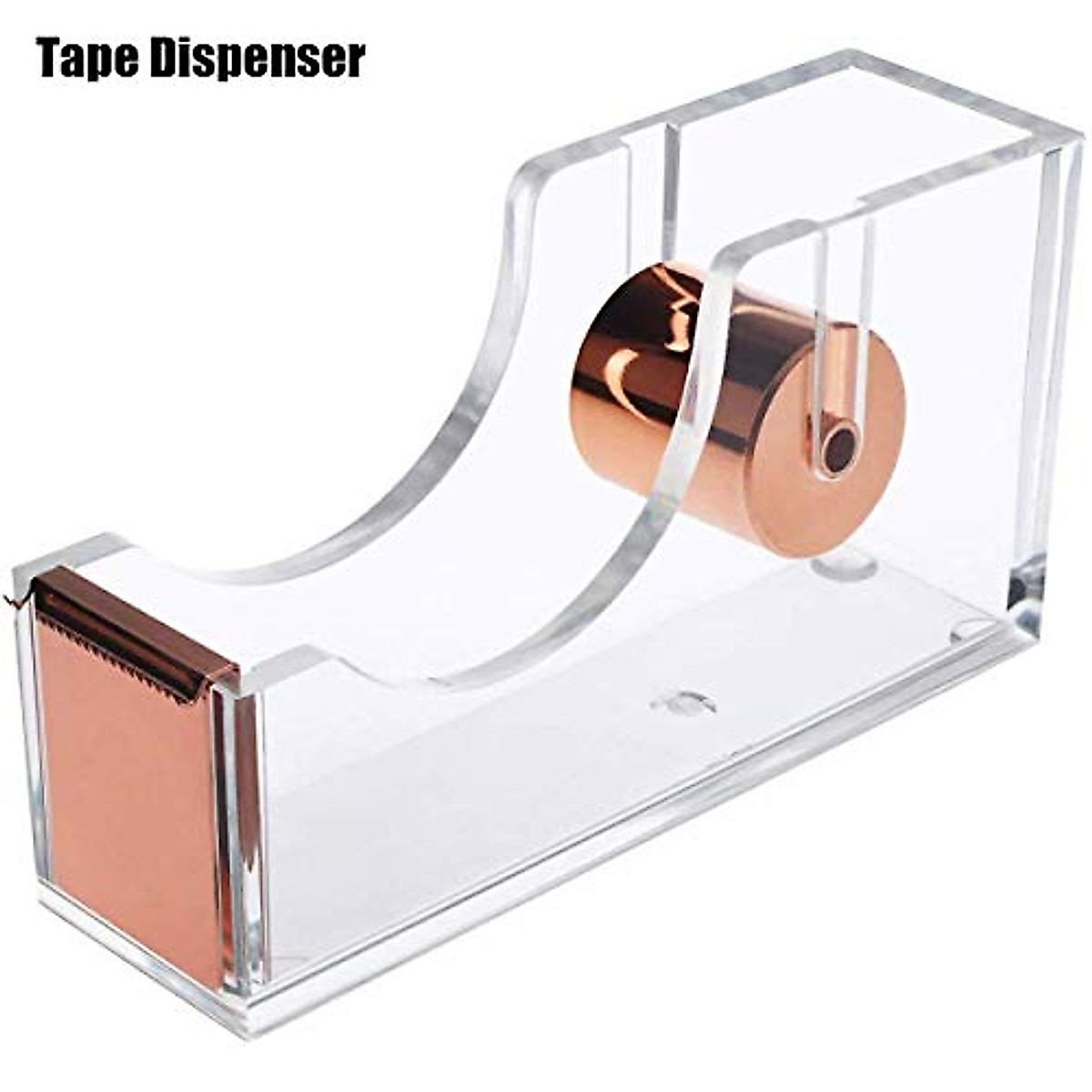 Rose Gold Desk Accessory Kit - Set of Acrylic Desktop Stapler, Staple Remover, Tape Dispenser, Staples and 10 Pieces Blinder Clips for Home School Office Supplies Stationery Desk Supplies