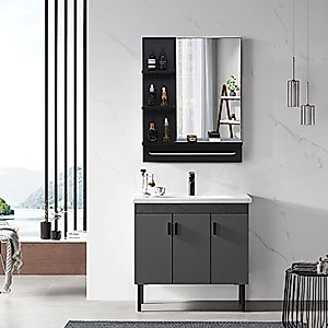 Muzilife Bathroom Medicine Cabinet with Mirror Wall Medicine Cabinet Storage, Over Toilet Storage Cabinet for Bathroom Laundry Room Kitchen - 3 Fixed Shelves, 1 Aluminum Towel Rack, Black