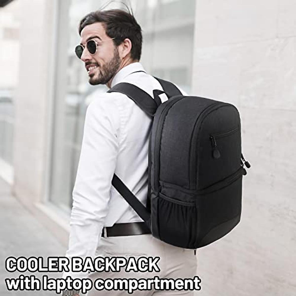 MIER 2 in 1 Insulated Cooler Backpack for Men Women Hiking Daypack with Lunch Compartment, Double Deck, Leakproof, Black