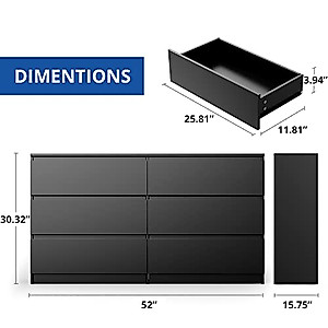 Cozy Castle 6 Drawer Dresser with Cutout Handle, Accent Chests of Drawers with Double Anti-Tilt Devices, Storage Dresser for Bedroom, Living Room, Office, Black