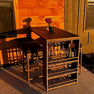 YITAHOME 5 Piece Patio Bar Set, Outdoor High Top Table and Chairs with Wine Glass Holder and Soft Cushions, Outdoor Wicker Furniture for Backyard, Garden Yard, Balcony, Brown Rattan