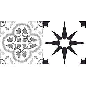 FloorPops FP2953 Remy Peel & Stick Floor Tiles, Grey & FP2948 Altair Peel & Stick Floor Tiles, Black