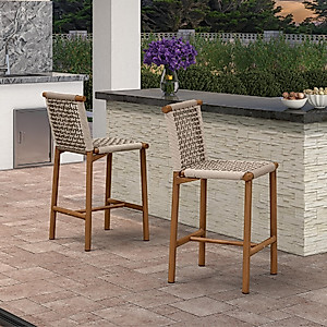 PURPLE LEAF Bar Stools Set of 2 with Back Aluminum Patio Counter Height Stools for Pool Lawn Kitchen All Weather Wicker Outdoor Bar Chairs