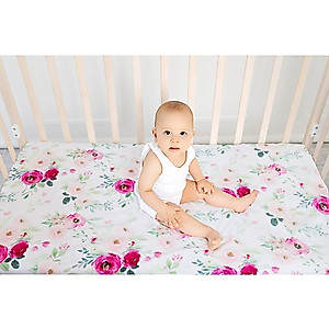Girl Crib Sheet and Changing Pad Cover, Floral Nursery Bedding, Flower Sheets for Baby Toddler Mattress