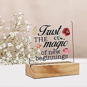 Trust the Magic of New Beginnings Desk Decor Acrylic Desk Sign Inspirational Quote Acrylic Plaque Home Office Desk Shelf Decoration 4.7"x4.7"