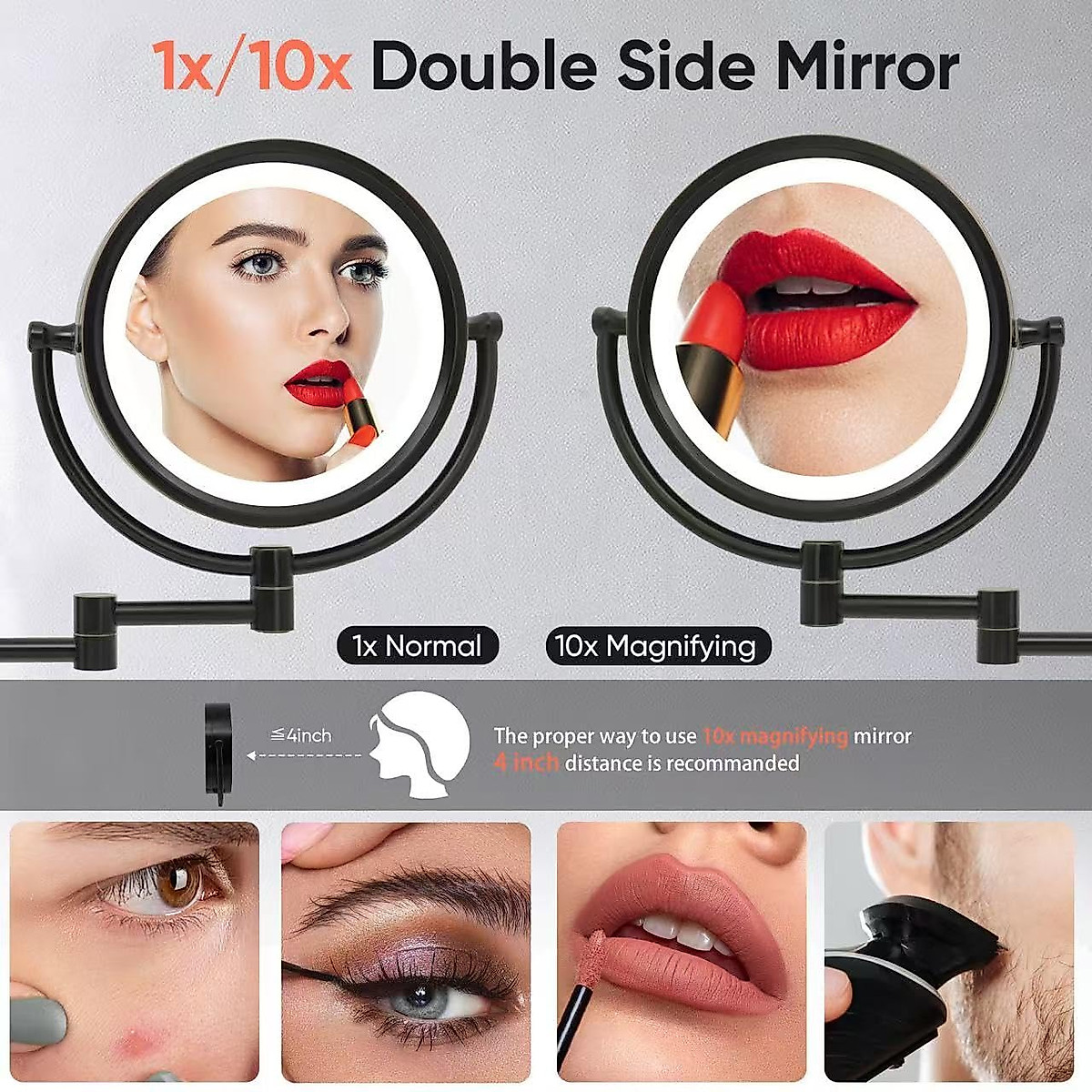 GURUN 8.5 Inch Magnifying Makeup Mirror with 3 Tones LED Lights Double Sided Vanity Mirror for Bathroom with 10X Magnification M1809DO (Oil-Rubbed Bronze/10X)