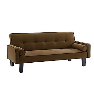 Eafurn Futon Bed, Upholstered Convertible Folding Sleeper 2 Pillows, Modern Tufted Sofa & Couch for Apartment, Small Loveseat Sofabed for Living Room and Bedroom, Brown