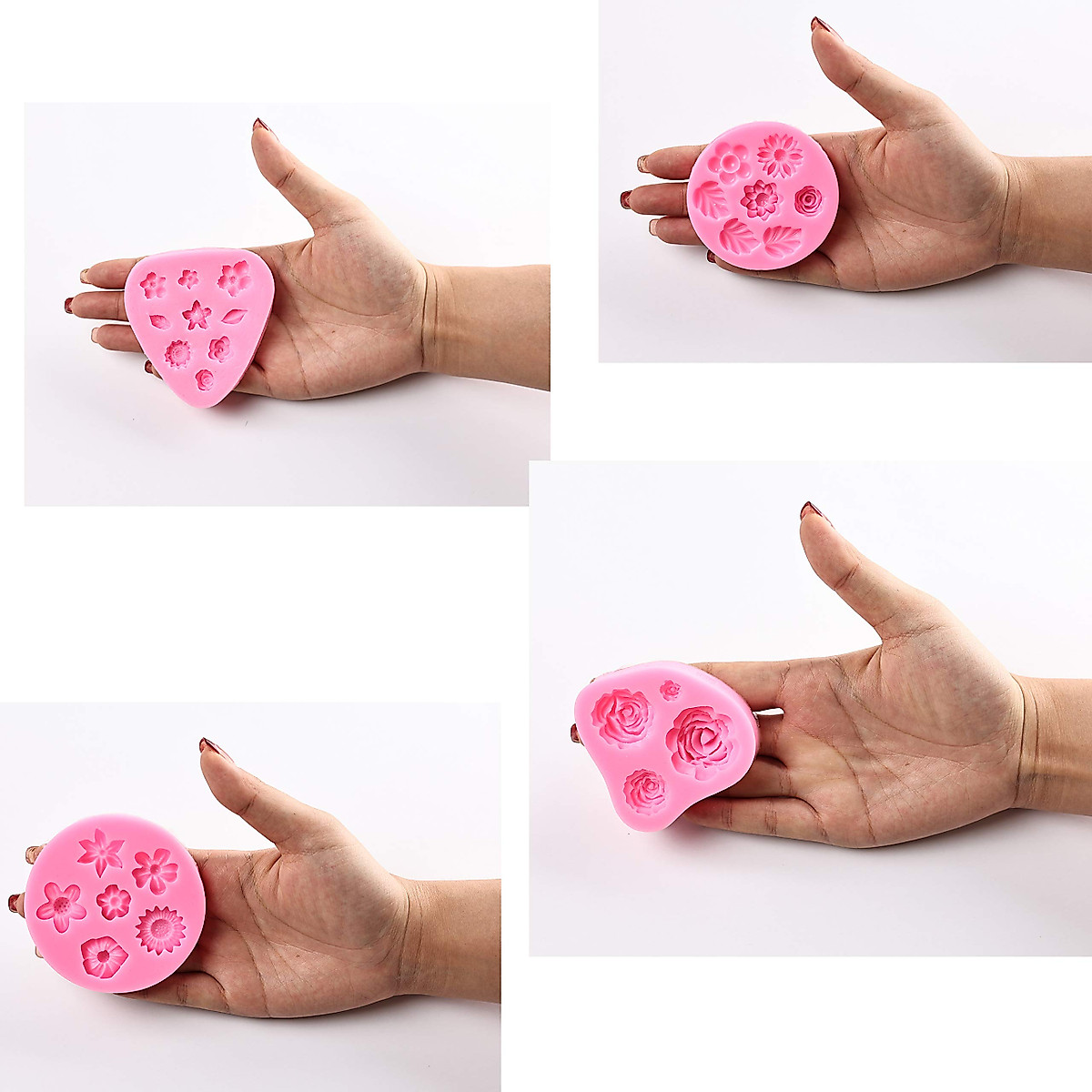 GELIFATLE Flower Fondant Cake Molds, Daisy, Rose, Chrysanthemum and Small Flower Candy Silicone Molds for Chocolate Fondant Polymer Clay Soap Crafting Projects & Cake Decoration (5pack)