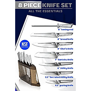 Dalstrong Knife Block Set - 8 Piece - Crusader Series - Forged High-Carbon German Stainless Steel - Manchurian Ash Wood Block Stand - Professional Kitchen Set - Knife Set - NSF Certified