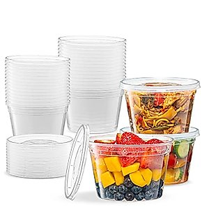 Elegant Disposables 16 OZ - 24 Sets Plastic Deli Food Storage Containers with Airtight Flexible Lids Microwavable, Leak Free, Washable, Freezer Safe.