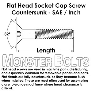 MonsterBolts - #8-32 x 3/8" Flat Head Socket Cap Screws, ASTM F8356, Alloy Steel, Black Oxide, 10 Pack