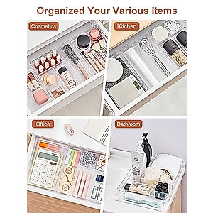SMARTAKE 37-Piece Drawer Organizer with Non-Slip Silicone Pads, 4-Size Desk Drawer Organizer Trays Storage Tray for Makeup, Jewelries, Utensils in Bedroom Dresser, Office and Kitchen (Clear)