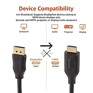 Amazon Basics Uni-Directional DisplayPort to HDMI Display Cable 4K@30Hz - 6 Feet, 10-Pack, Black,Television