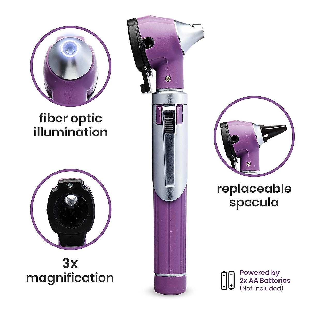 Zyrev ZetaLife Otoscope - Ear Scope with Light, Ear Infection Detector, Pocket Size (Purple Color)