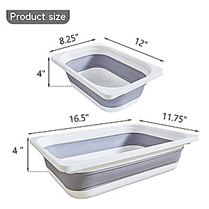 Beright 2 Pack Storage Bins, Collapsible Wash Basin Folding Dish Tub Sink, Space Saving for Dishing, Fruit, and Camping, Hiking and Home, Grey, 2 in 1 Set