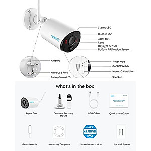 REOLINK Wireless Outdoor Security Camera, No Hub Needed, 1080P HD, Wire-Free Rechargeable Battery Powered, Home Surveillance with 2.4GHz WiFi, Local Storage, 2-Way Talk, Argus Eco 2 Pack