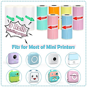 9 Rolls Mini Thermal Sticker Paper for Phomemo M02/T02 Mini Printer, Thermal Printer Paper with 57x25mm, Mini Thermal Printer Sticker Paper for Photo Journal Notes Memo