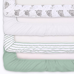 The Peanutshell Celestial Stars and Elephant Fitted Crib Sheets | Unisex 8 Pack | Grey, Green, White