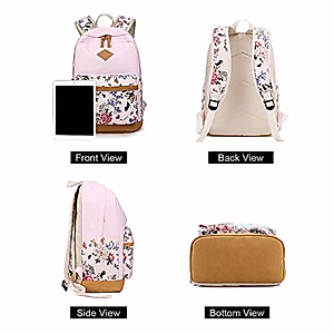 Goodking Teen Girls School Backpack Kids Bookbag Set with Lunch Box and Pencil Case College Bookbag Laptop Backpack Travel Daypack, Pink